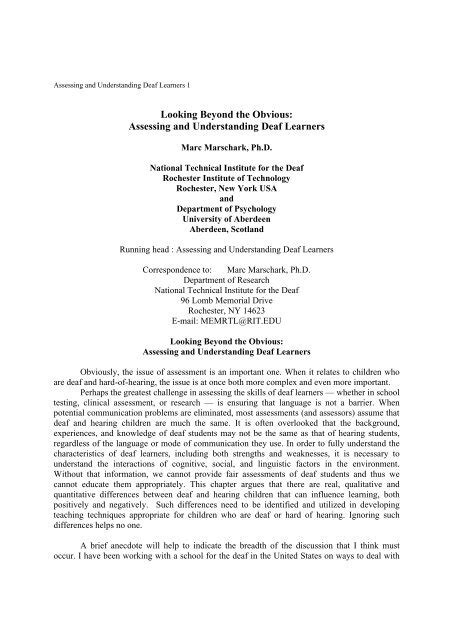 Assessing And Understanding Deaf Learners Acfos