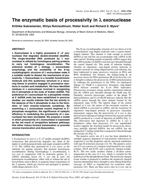 Pdf The Enzymatic Basis Of Processivity In Lambda Exonuclease