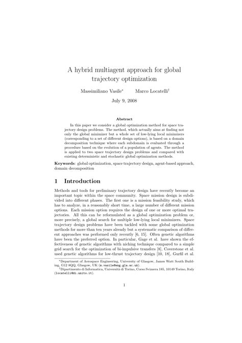 Pdf A Hybrid Multiagent Approach For Global Trajectory Optimization