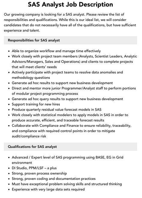 Sas Analyst Job Description Velvet Jobs