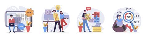 Programmers Concept With People Scenes Set In Flat Web Design