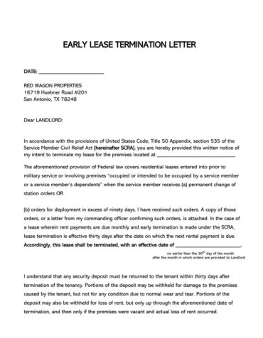 Sample Early Lease Termination Letter Tenant To Landlord