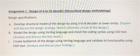 Solved Assignment 1 Design Of 4 To 16 Decoder Hierarchical