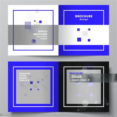정사각형 디자인 Bifold 브로셔 잡지 전단지 소책자를위한 두 개의 표지 템플릿의 편집 가능한 레이아웃의 벡터 그림 유체