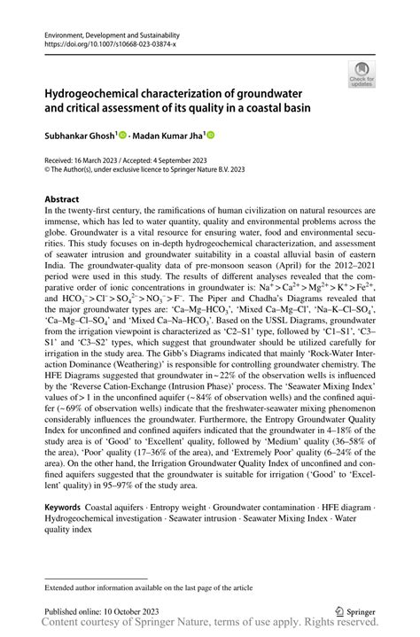 Hydrogeochemical Characterization Of Groundwater And Critical Assessment Of Its Quality In A