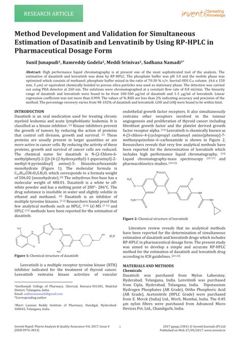 Pdf Method Development And Validation For Simultaneous Estimation Of Dasatinib And Lenvatinib