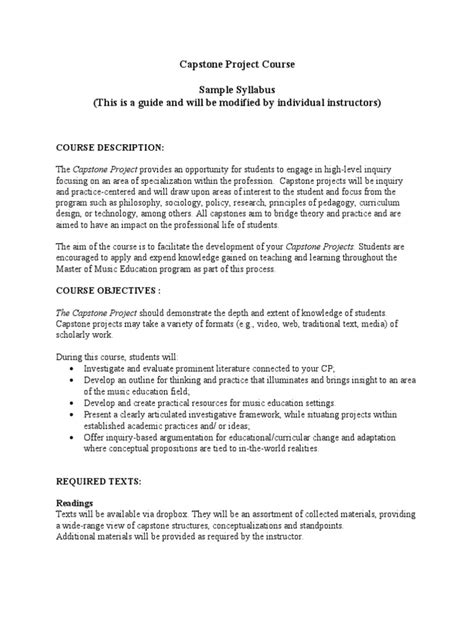 Capstone Course Sample Syllabus Pdf