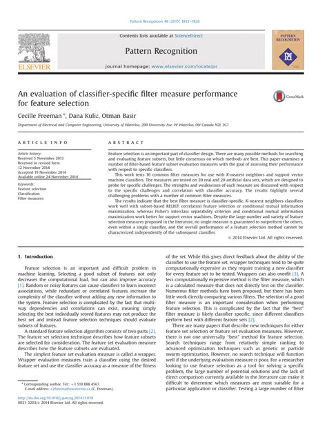 Pdf An Evaluation Of Classifier Specific Filter Measure Performance