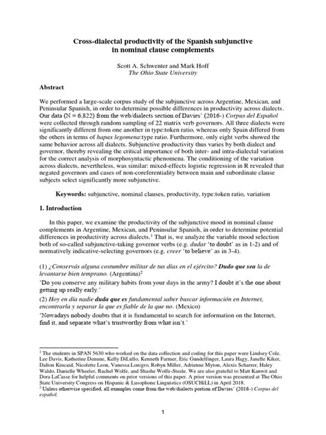 Cross Dialectal Productivity Of The Spanish Subjunctive In Nominal Clauses Pdf