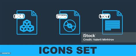 라인 Txt 파일 문서 3ds 및 Wma 아이콘을 설정합니다 벡터 가득 찬에 대한 스톡 벡터 아트 및 기타 이미지 가득 찬 녹음 장비 누름 버튼 Istock