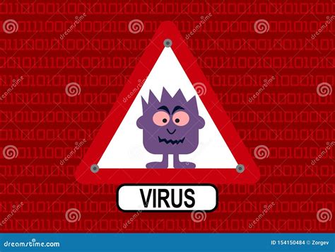 Concept Of A Computer Virus And Binary Numbers With Monster In Warning Panel Stock Illustration