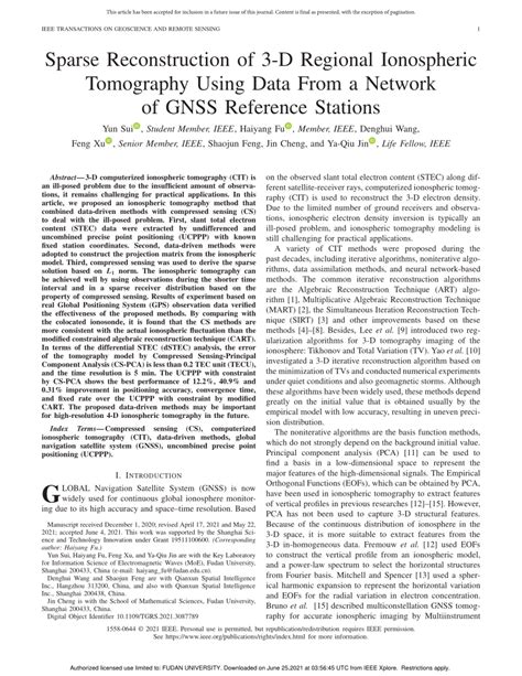 Pdf Sparse Reconstruction Of 3 D Regional Ionospheric Tomography Using Data From A Network Of