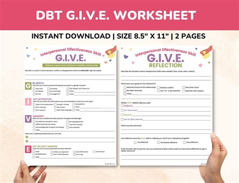 Dbt Give Skill Worksheet 2 Page Fillable Pdf Interpersonal Effectiveness Skills Dialectical