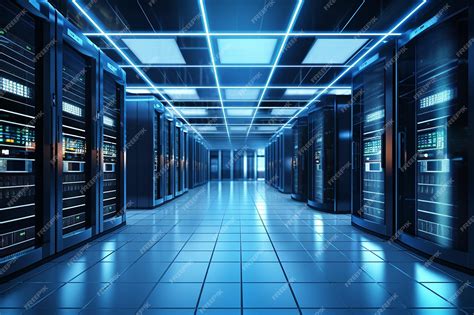 Premium Photo Generative Ai Image Of Data Storage Center In Server Room With Blue Lights