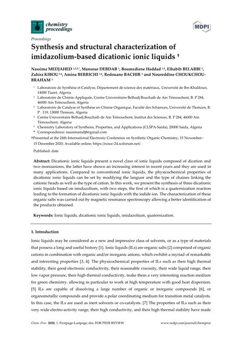 Pdf Synthesis And Structural Characterization Of Imidazolium Based Dicationic Ionic Liquids