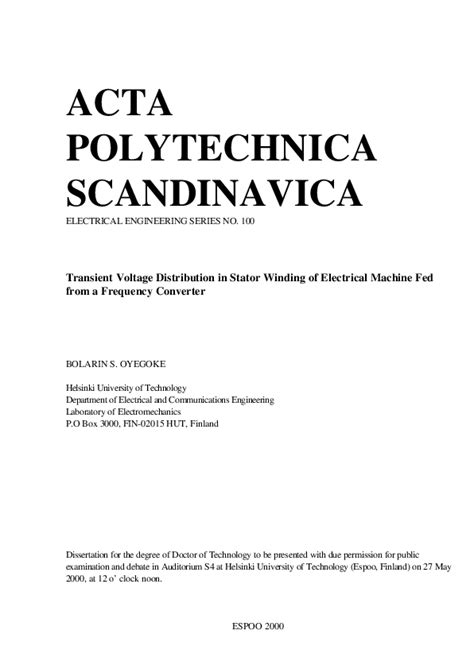 Pdf Transient Voltage Distribution In Stator Winding Of Electrical Machine Fed From A
