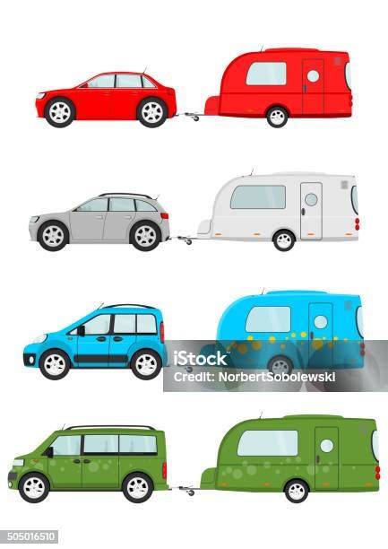 Mobil Dan Karavan Ilustrasi Stok Unduh Gambar Sekarang Berkemah Pengejaran Luar Ruangan