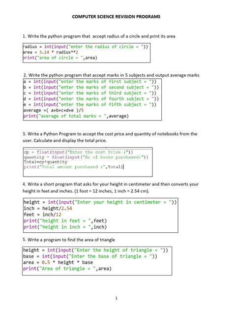 Python Programming Exercises Guide Pdf Area Arithmetic