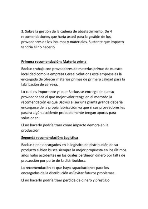 T4 Ta4 Sobre La Gestión De La Cadena De Abastecimiento De 4 Recomendaciones Que Haría Usted