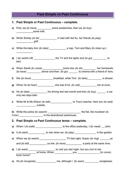 Past Simple Or Past Continuous Tense Worksheet