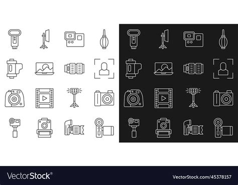 Set Line Cinema Camera Photo Camera Focus Frame Vector Image