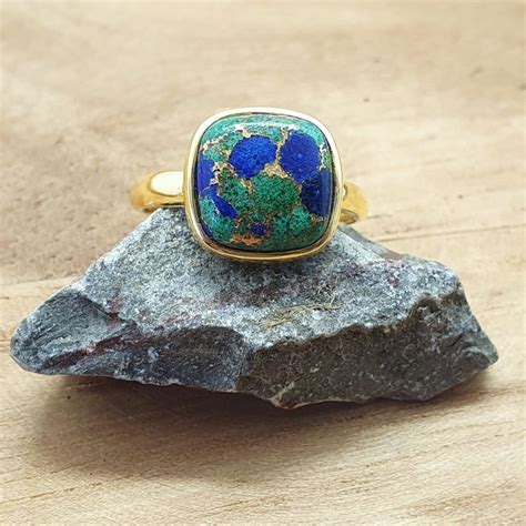 Azurite And Malachite Unique Gemstone Crystal Stacking Ring Harfi