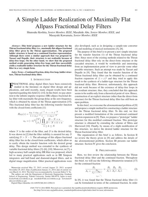 Pdf A Simple Ladder Realization Of Maximally Flat Allpass Fractional Delay Filters