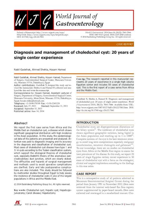 Pdf Diagnosis And Management Of Choledochal Cyst 20 Years Of