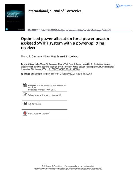 Pdf Optimized Power Allocation For A Power Beaconassisted Swipt System With A Power Splitting