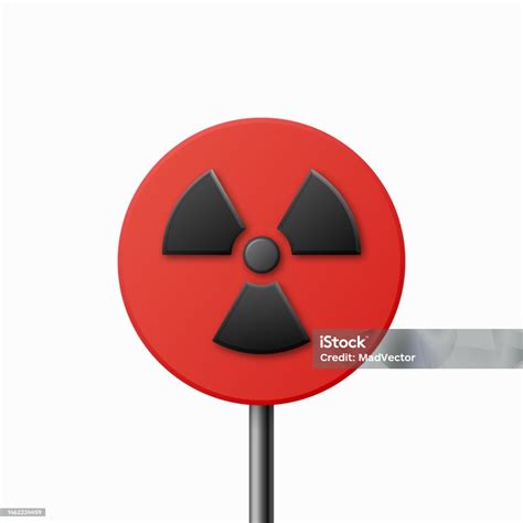 벡터 빨간색 경고 위험 핵 기호 검은 기호 아이콘 격리 방사능 경고 기호 원형 둥근 위험한 표시 디자인 템플릿 전면 모습 3차원 형태에 대한 스톡 벡터 아트 및 기타 이미지