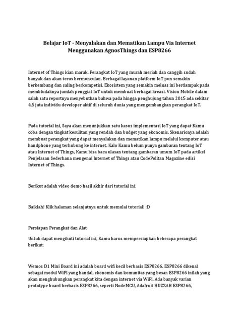 Belajar Iot Menyalakan Dan Mematikan Lampu Via Internet Menggunakan Agnosthings Dan Esp8266 Pdf