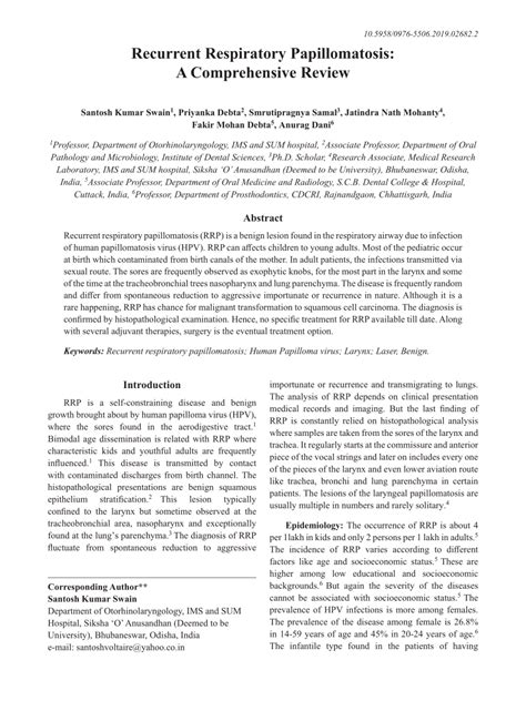 Pdf Recurrent Respiratory Papillomatosis A Comprehensive Review