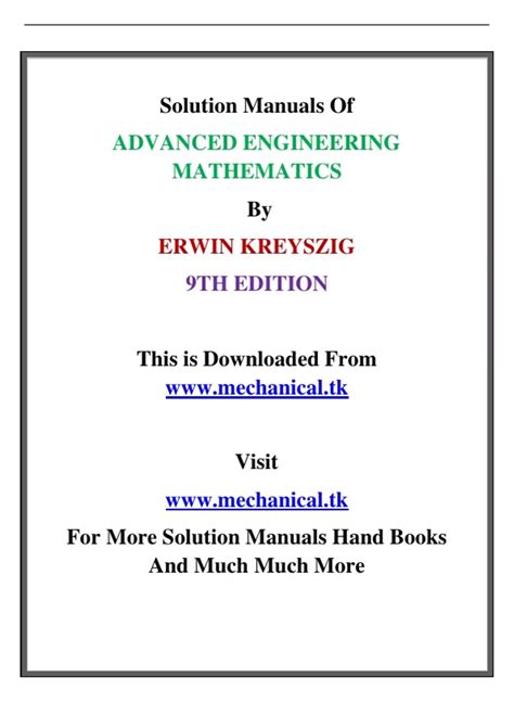 Solution Manuals Of Advanced Engineering Mathematics By Erwin Kreyszig 9th Edition Solution
