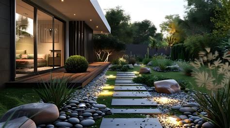 Sleek Outdoor Garden With Interactive Digital Pathways And Glowing