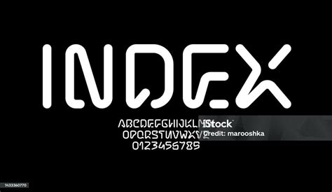 기술 글꼴 둥근 현대 알파벳 트렌디 한 대문자 라틴어 문자 A에서 Z까지 아랍 숫자 0에서 9까지 디자인 벡터 일러스트 레이 션 10eps 가상현실에 대한 스톡 벡터 아트