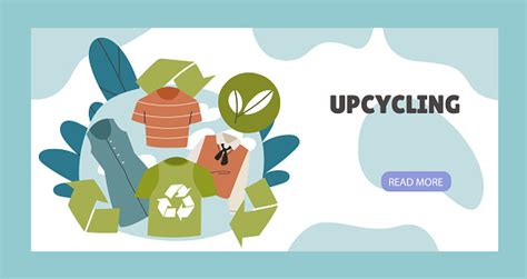 업사이클링 의류 포스터 재활용 기호가 있는 옷 생태와 환경을 돌봅니다 제로 웨이스트 라이프스타일 랜딩 웹페이지 디자인 평면 벡터 일러스트 레이 션 0명에 대한 스톡 벡터