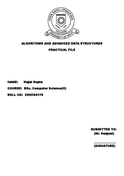 Advanced Data Structures Practical File 22hcs4176 Unix Network