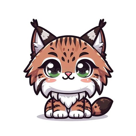 Lynx Chibi Illustration In Flat Style On White Background Cute And