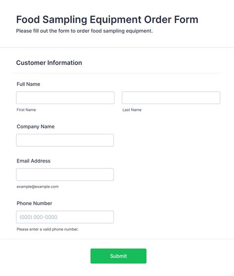 Food Sampling Equipment Order Form Template Jotform
