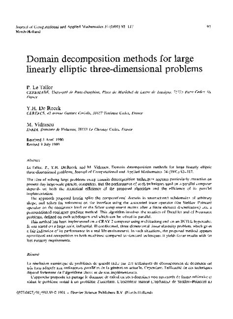 Pdf Domain Decomposition Methods For Large Linearly Elliptic Three Dimensional Problems