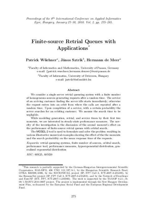 Pdf Finite Source Retrial Queues With Applications