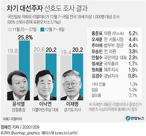 그래픽 차기 대선주자 선호도 조사 결과 연합뉴스