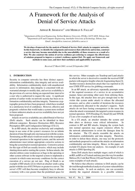 Pdf A Framework For The Analysis Of Denial Of Service Attacks