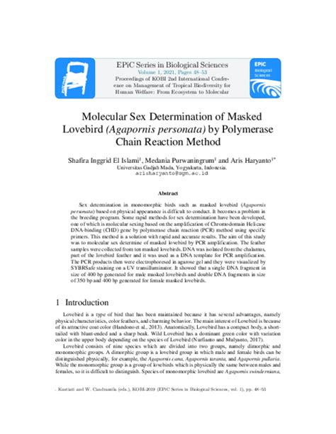 Pdf Molecular Sex Determination Of Masked Lovebird Agapornis