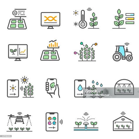 스마트 팜 농업 전자 기술 컬러 라인 아이콘은 흰색에 고립 설정 사물 인터넷에 대한 스톡 벡터 아트 및 기타 이미지 사물 인터넷 농업 농장 Istock