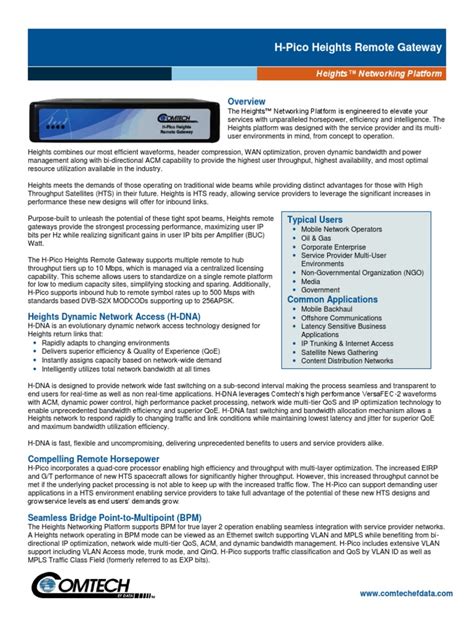 Comtech Efdata H Pico Heights Remote Gateway Datasheet Pdf Computer Network Network Switch