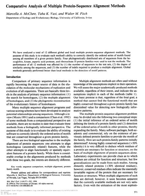 Pdf Comparative Analysis Of Multiple Protein Sequence Alignment Methods