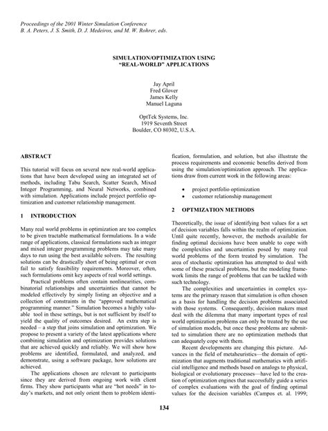 Pdf Optimization And System Selection Simulationoptimization Using Real World Applications