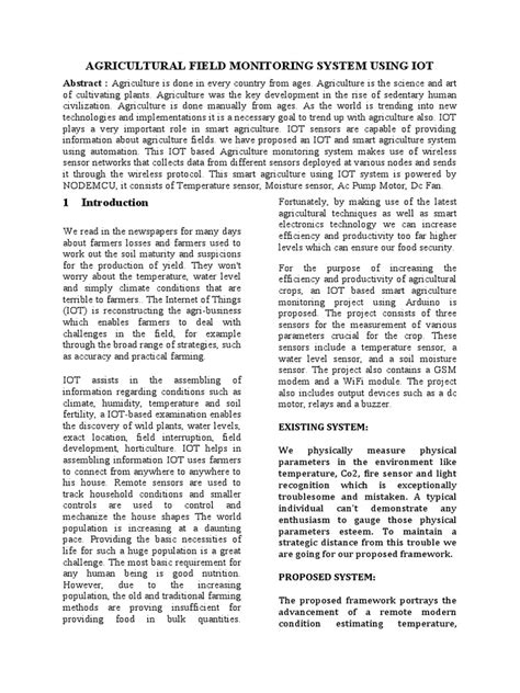 Iot Based Agricultural Field Monitoring System Using Microcontroller With Remote Access Paper