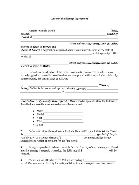 Printable Simple Storage Agreement Fill Out And Sign Online Dochub